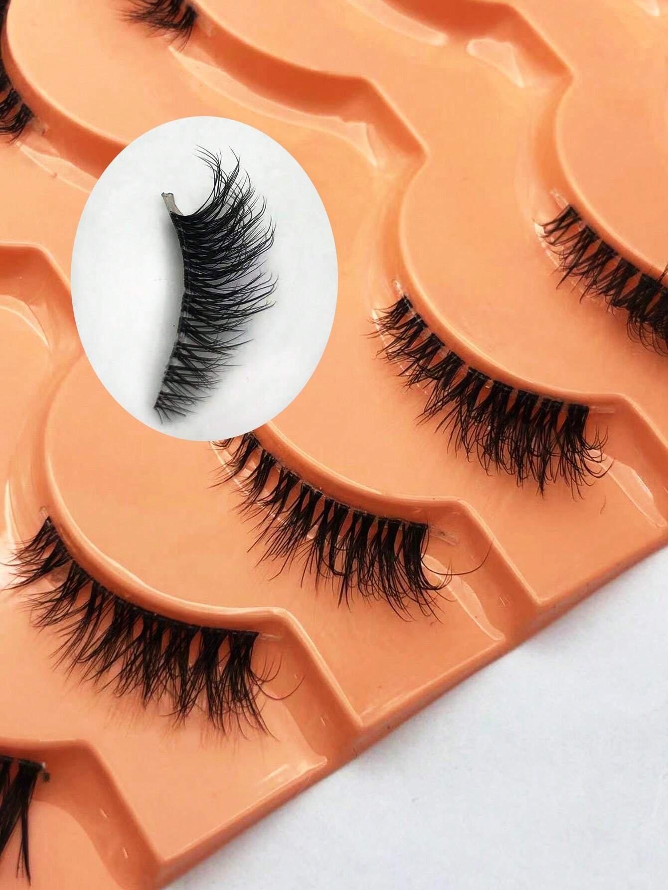 False Eyelashes,14 Pairs Clear Band Cat Eye Elongated D-Curved Half ...